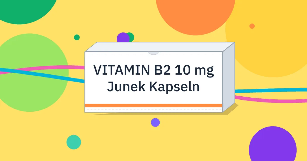 Symbolbild: Packung mit der Aufschrift VITAMIN B2 10 mg Junek Kapseln (PZN 16572158) – Verfügbarkeit und Bezug in Apotheken in Frankfurt am Main