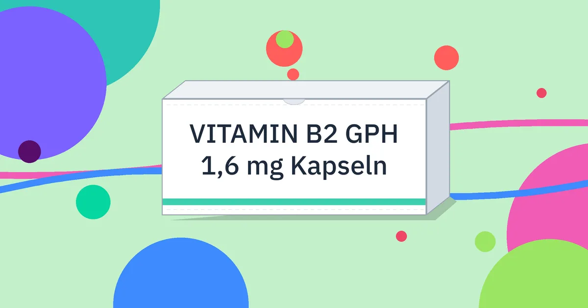 Symbolbild: Packung mit der Aufschrift VITAMIN B2 GPH 1,6 mg Kapseln (PZN 02552086) – Verfügbarkeit und Bezug in Apotheken in Frankfurt am Main