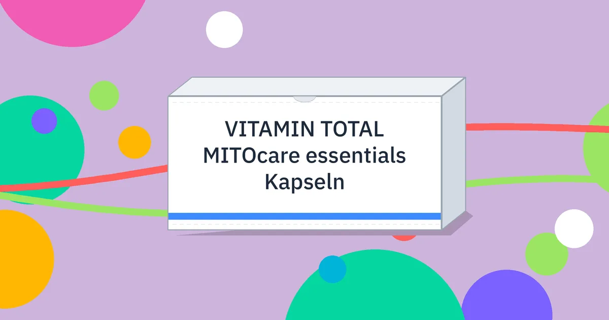 Symbolbild: Packung mit der Aufschrift VITAMIN TOTAL MITOcare essentials Kapseln (PZN 12567982) – Verfügbarkeit und Bezug in Apotheken in Frankfurt am Main