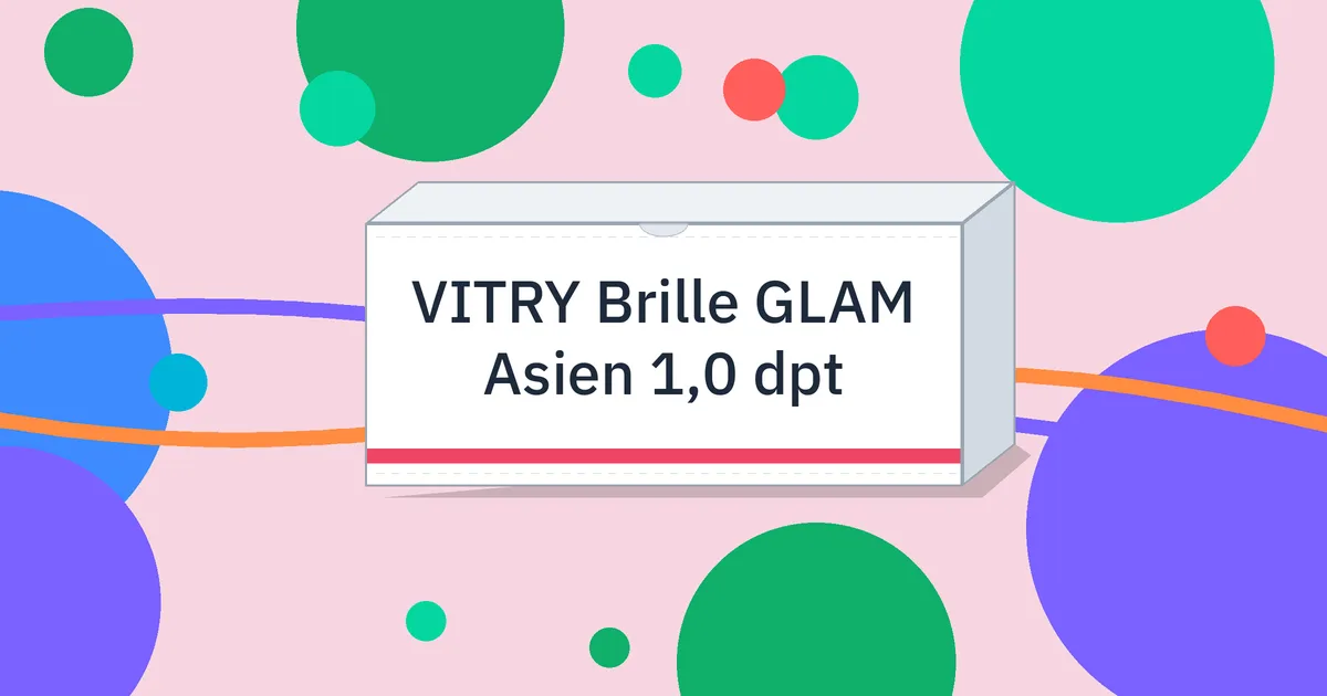 Symbolbild: Packung mit der Aufschrift VITRY Brille GLAM Asien 1,0 dpt (PZN 18017225) – Verfügbarkeit und Bezug in Apotheken in Frankfurt am Main
