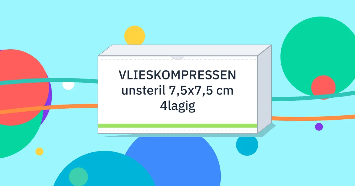 Symbolbild: Packung mit der Aufschrift VLIESKOMPRESSEN unsteril 7,5x7,5 cm 4lagig (PZN 08472460) – Verfügbarkeit und Bezug in Apotheken in Frankfurt am Main