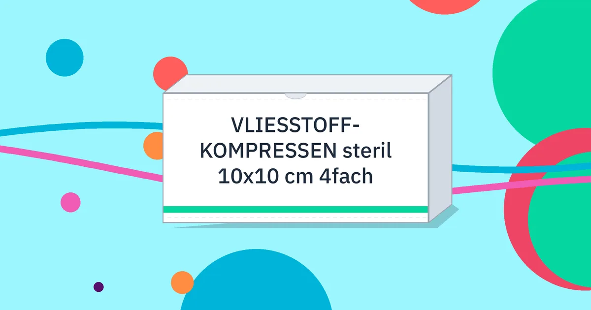 Symbolbild: Packung mit der Aufschrift VLIESSTOFF-KOMPRESSEN steril 10x10 cm 4fach (PZN 06310322) – Verfügbarkeit und Bezug in Apotheken in Frankfurt am Main