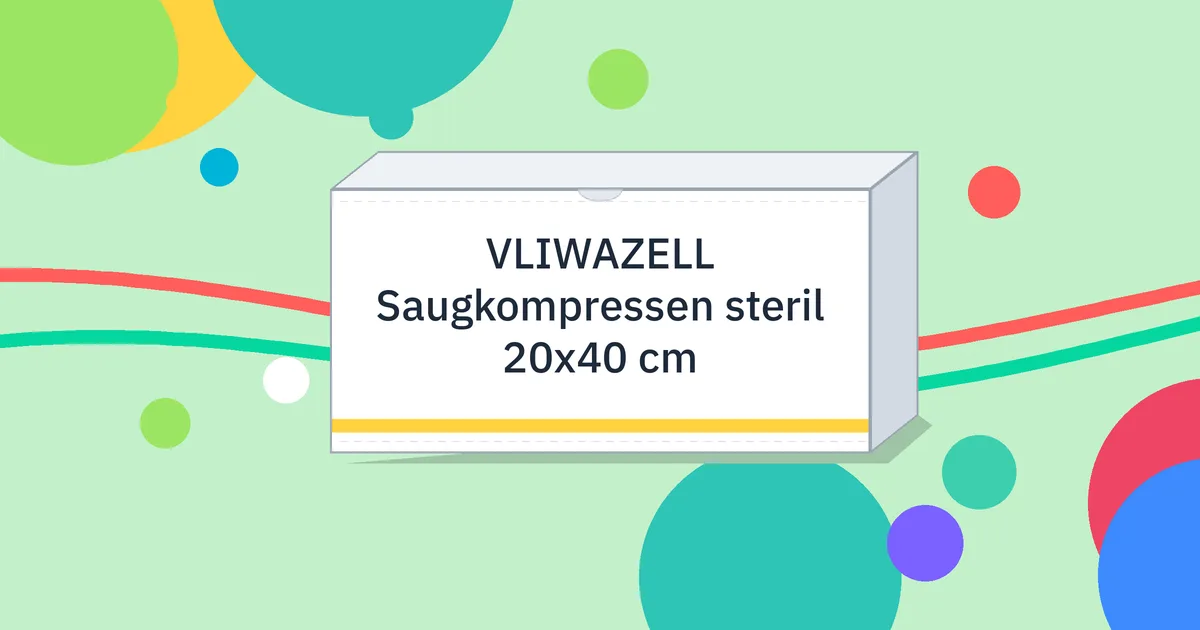 Symbolbild: Packung mit der Aufschrift VLIWAZELL Saugkompressen steril 20x40 cm (PZN 18374675) – Verfügbarkeit und Bezug in Apotheken in Frankfurt am Main