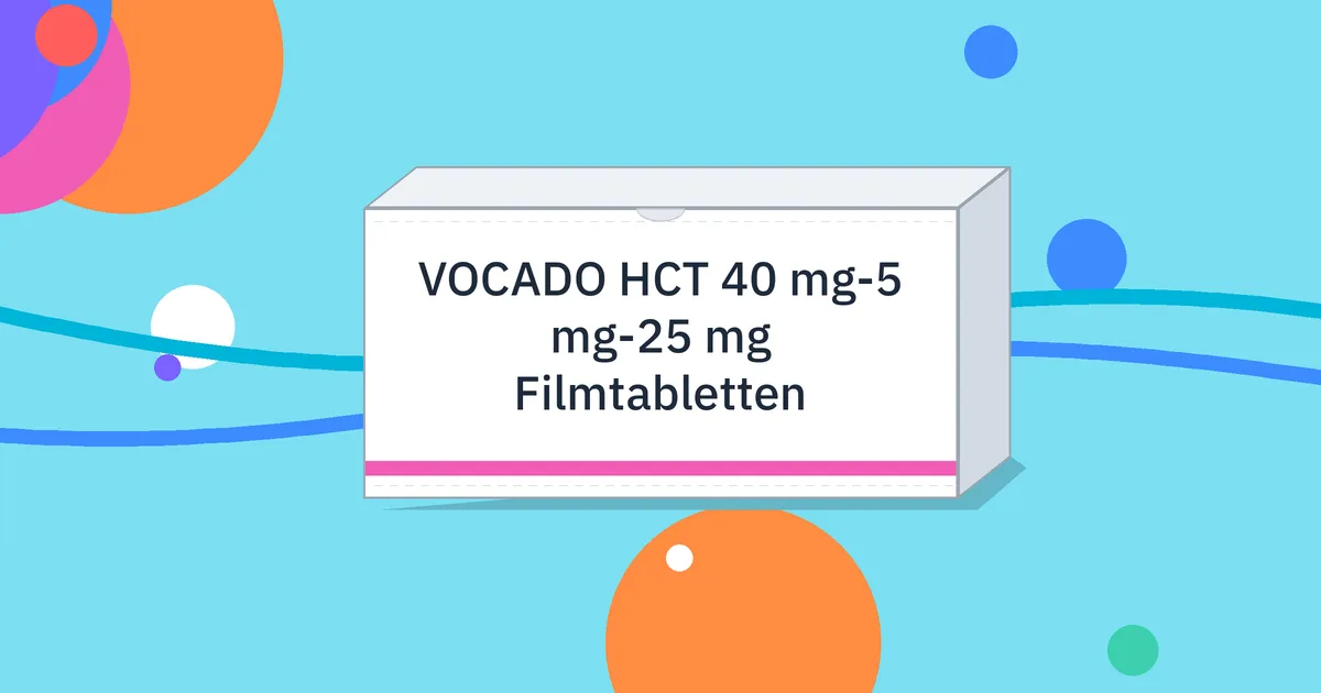 Symbolbild: Packung mit der Aufschrift VOCADO HCT 40 mg-5 mg-25 mg Filmtabletten (PZN 07381933) – Verfügbarkeit und Bezug in Apotheken in Frankfurt am Main