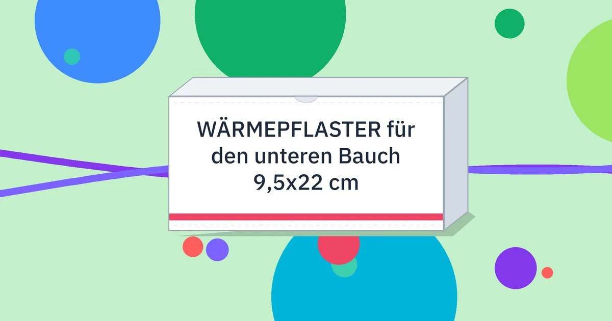 Symbolbild: Packung mit der Aufschrift WÄRMEPFLASTER für den unteren Bauch 9,5x22 cm (PZN 19269093) – Verfügbarkeit und Bezug in Apotheken in Frankfurt am Main