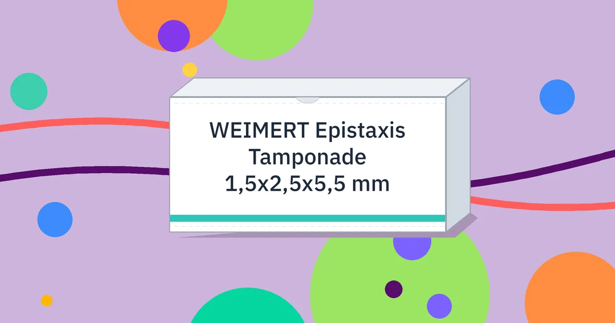 Symbolbild: Packung mit der Aufschrift WEIMERT Epistaxis Tamponade 1,5x2,5x5,5 mm (PZN 06592220) – Verfügbarkeit und Bezug in Apotheken in Frankfurt am Main