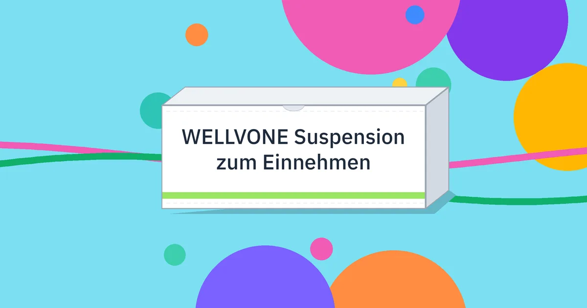 Symbolbild: Packung mit der Aufschrift WELLVONE Suspension zum Einnehmen (PZN 14026960) – Verfügbarkeit und Bezug in Apotheken in Frankfurt am Main