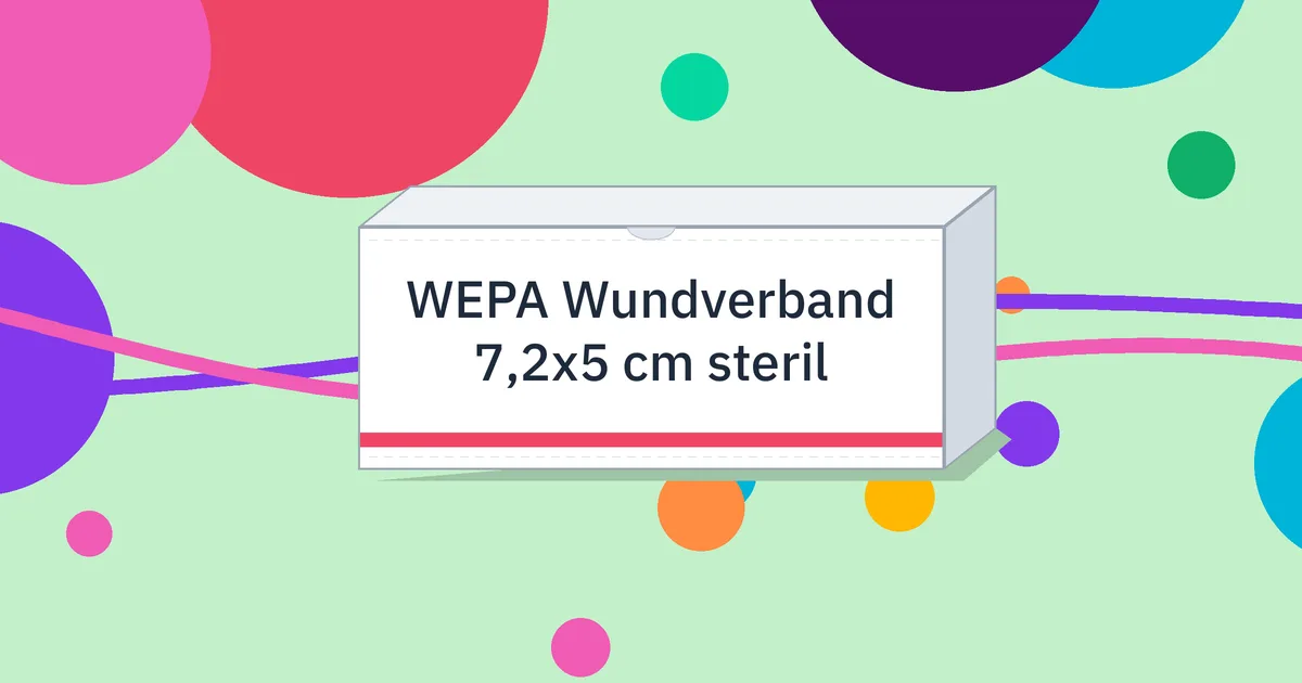 Symbolbild: Packung mit der Aufschrift WEPA Wundverband 7,2x5 cm steril (PZN 16233893) – Verfügbarkeit und Bezug in Apotheken in Frankfurt am Main