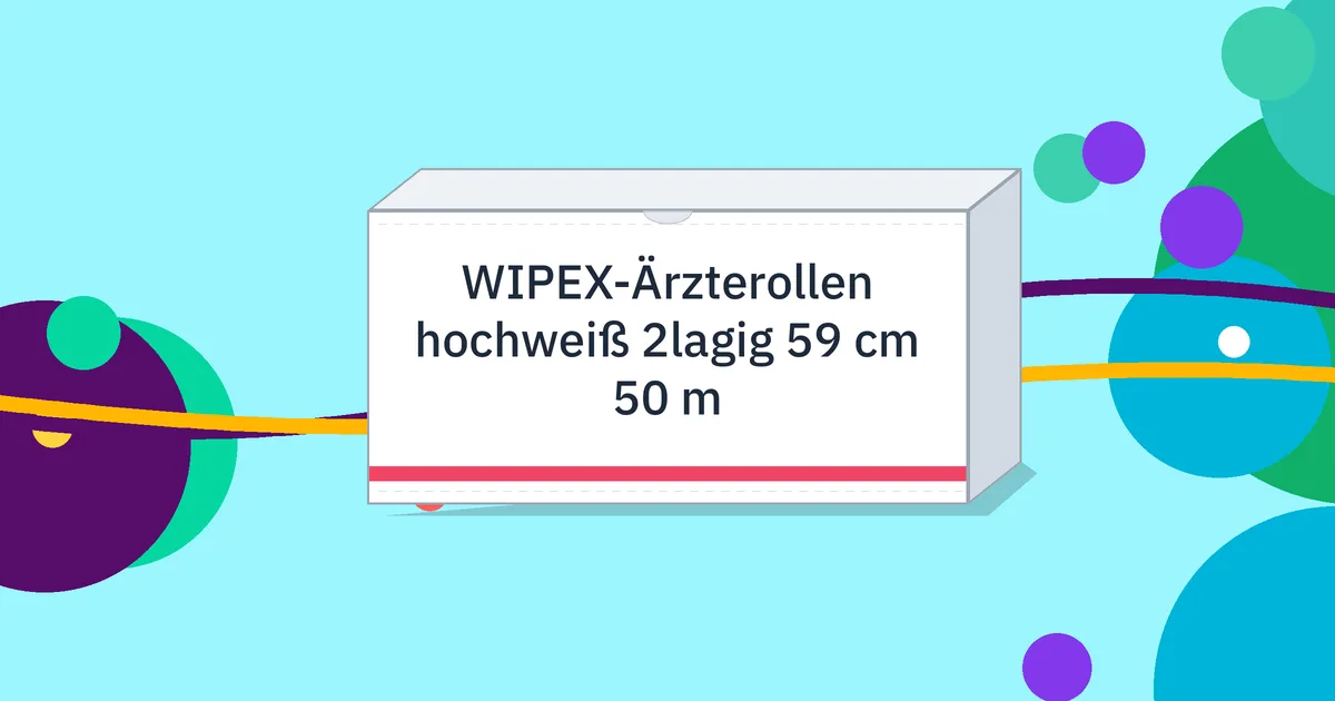 Symbolbild: Packung mit der Aufschrift WIPEX-Ärzterollen hochweiß 2lagig 59 cm 50 m (PZN 14886473) – Verfügbarkeit und Bezug in Apotheken in Frankfurt am Main