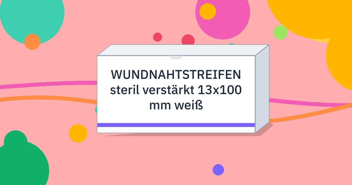 Symbolbild: Packung mit der Aufschrift WUNDNAHTSTREIFEN steril verstärkt 13x100 mm weiß (PZN 20101045) – Verfügbarkeit und Bezug in Apotheken in Frankfurt am Main