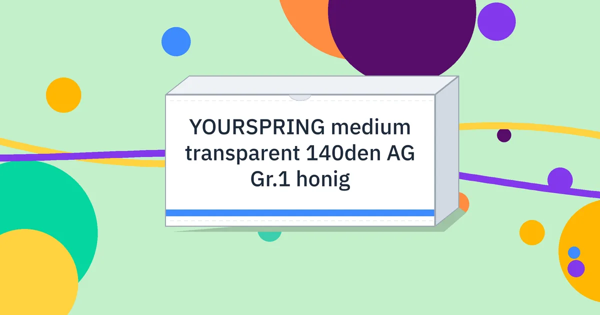 Symbolbild: Packung mit der Aufschrift YOURSPRING medium transparent 140den AG Gr.1 honig (PZN 18057147) – Verfügbarkeit und Bezug in Apotheken in Frankfurt am Main