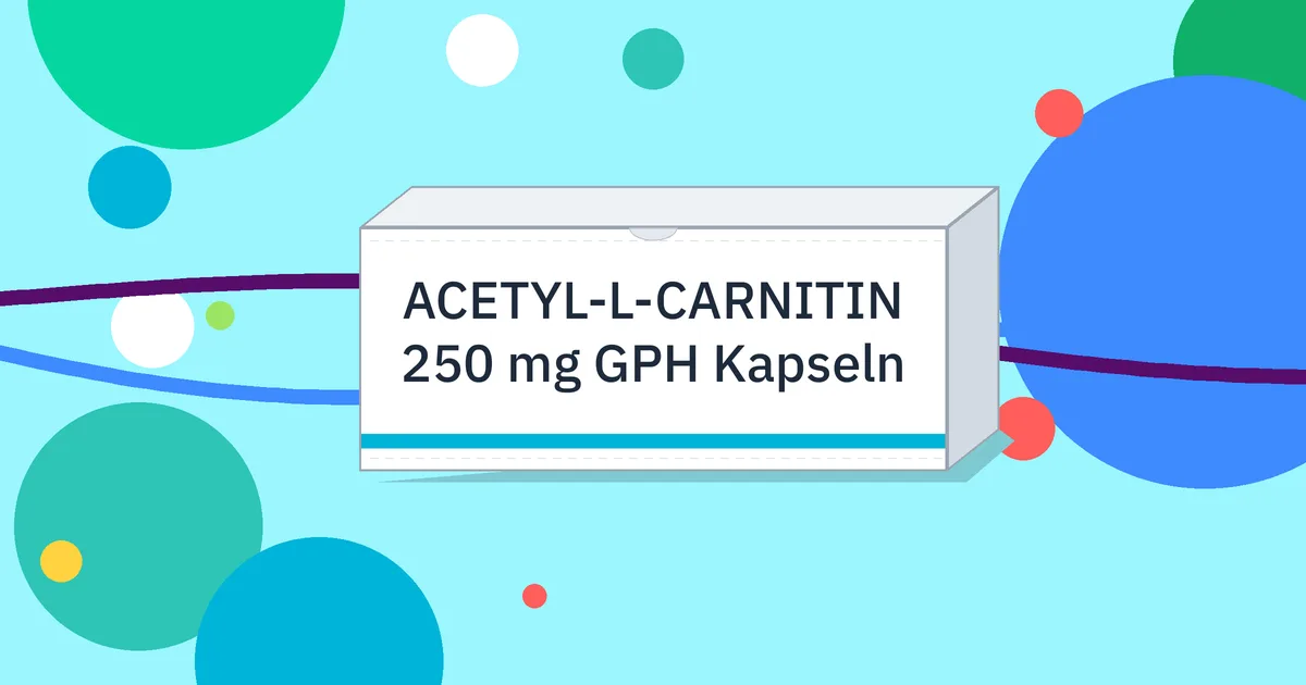 Symbolbild: Packung mit der Aufschrift ACETYL-L-CARNITIN 250 mg GPH Kapseln (PZN 09681289) – Verfügbarkeit und Bezug in Apotheken in Frankfurt am Main