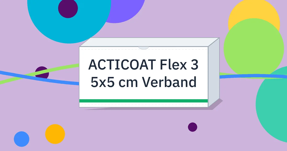 Symbolbild: Packung mit der Aufschrift ACTICOAT Flex 3 5x5 cm Verband (PZN 17433298) – Verfügbarkeit und Bezug in Apotheken in Frankfurt am Main