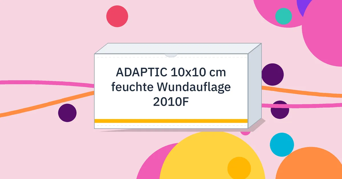 Symbolbild: Packung mit der Aufschrift ADAPTIC 10x10 cm feuchte Wundauflage 2010F (PZN 14134253) – Verfügbarkeit und Bezug in Apotheken in Frankfurt am Main