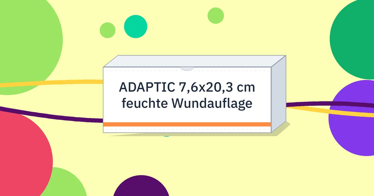 Symbolbild: Packung mit der Aufschrift ADAPTIC 7,6x20,3 cm feuchte Wundauflage (PZN 16741282) – Verfügbarkeit und Bezug in Apotheken in Frankfurt am Main