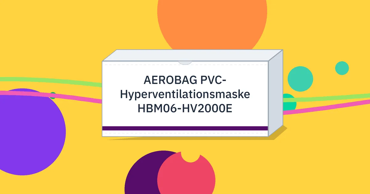 Symbolbild: Packung mit der Aufschrift AEROBAG PVC-Hyperventilationsmaske HBM06-HV2000E (PZN 04699149) – Verfügbarkeit und Bezug in Apotheken in Frankfurt am Main