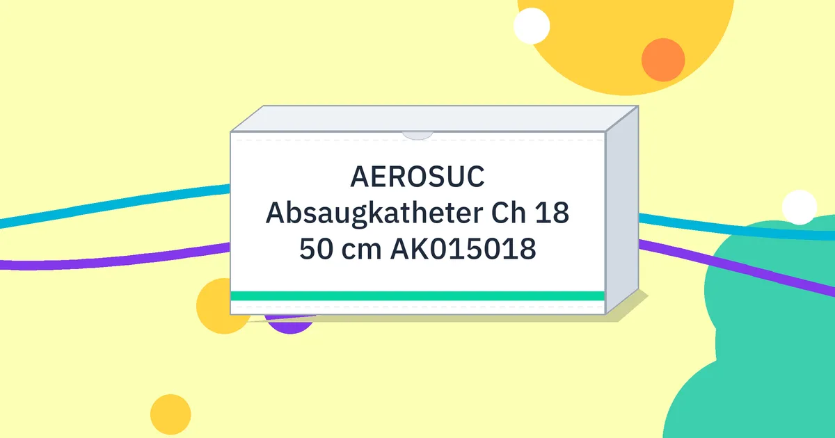 Symbolbild: Packung mit der Aufschrift AEROSUC Absaugkatheter Ch 18 50 cm AK015018 (PZN 01326146) – Verfügbarkeit und Bezug in Apotheken in Frankfurt am Main