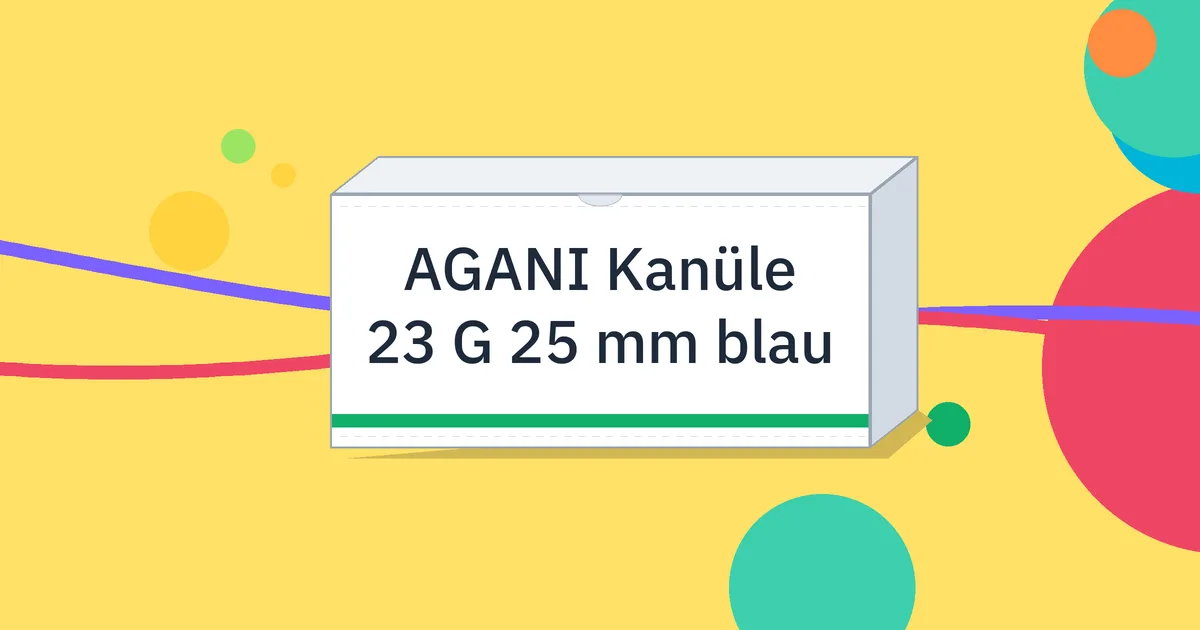 Symbolbild: Packung mit der Aufschrift AGANI Kanüle 23 G 25 mm blau (PZN 20130555) – Verfügbarkeit und Bezug in Apotheken in Frankfurt am Main