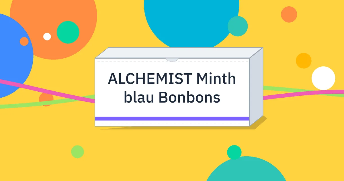 Symbolbild: Packung mit der Aufschrift ALCHEMIST Minth blau Bonbons (PZN 17153050) – Verfügbarkeit und Bezug in Apotheken in Frankfurt am Main
