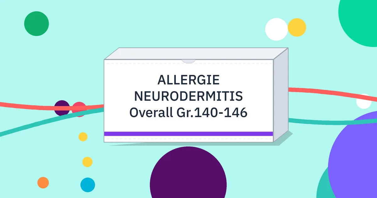 Symbolbild: Packung mit der Aufschrift ALLERGIE NEURODERMITIS Overall Gr.140-146 (PZN 01687571) – Verfügbarkeit und Bezug in Apotheken in Frankfurt am Main