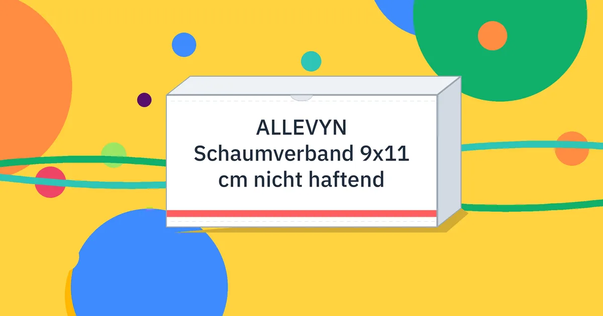 Symbolbild: Packung mit der Aufschrift ALLEVYN Schaumverband 9x11 cm nicht haftend (PZN 13831079) – Verfügbarkeit und Bezug in Apotheken in Frankfurt am Main