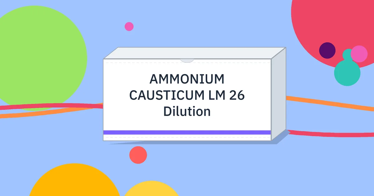 Symbolbild: Packung mit der Aufschrift AMMONIUM CAUSTICUM LM 26 Dilution (PZN 13321042) – Verfügbarkeit und Bezug in Apotheken in Frankfurt am Main