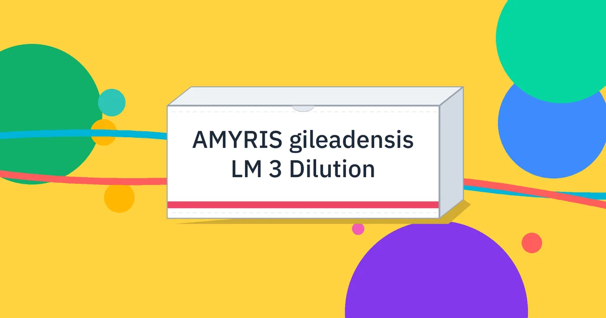 Symbolbild: Packung mit der Aufschrift AMYRIS gileadensis LM 3 Dilution (PZN 13326855) – Verfügbarkeit und Bezug in Apotheken in Frankfurt am Main