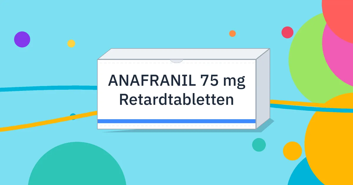 Symbolbild: Packung mit der Aufschrift ANAFRANIL 75 mg Retardtabletten (PZN 16783116) – Verfügbarkeit und Bezug in Apotheken in Frankfurt am Main