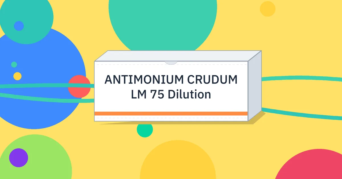 Symbolbild: Packung mit der Aufschrift ANTIMONIUM CRUDUM LM 75 Dilution (PZN 12764027) – Verfügbarkeit und Bezug in Apotheken in Frankfurt am Main