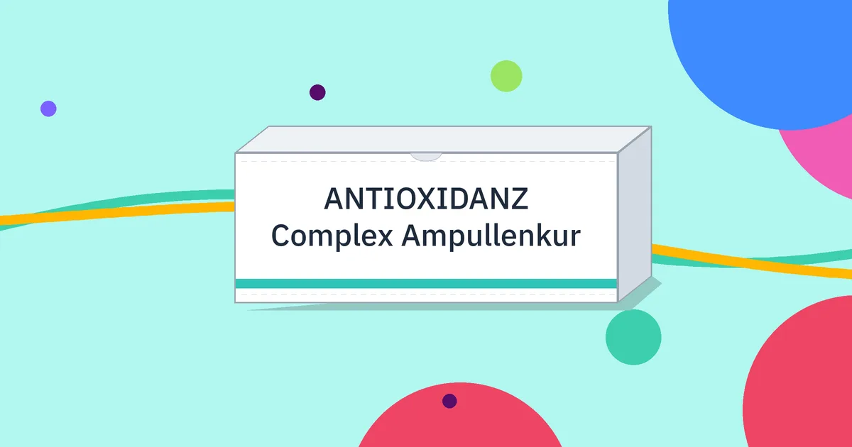 Symbolbild: Packung mit der Aufschrift ANTIOXIDANZ Complex Ampullenkur (PZN 08471816) – Verfügbarkeit und Bezug in Apotheken in Frankfurt am Main