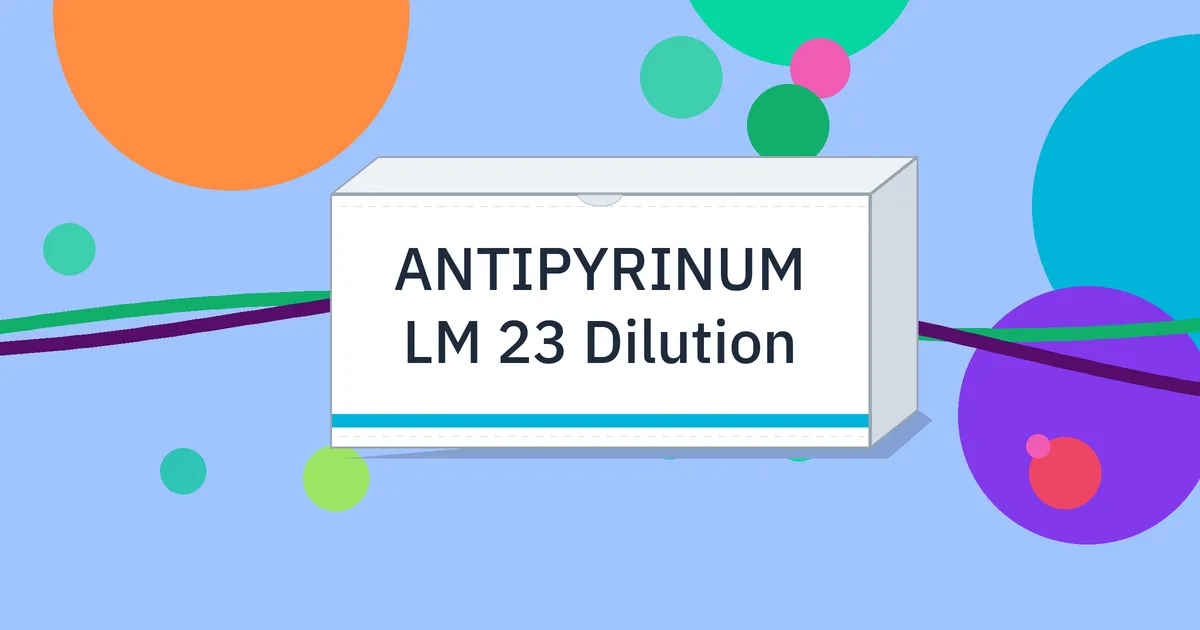 Symbolbild: Packung mit der Aufschrift ANTIPYRINUM LM 23 Dilution (PZN 13376617) – Verfügbarkeit und Bezug in Apotheken in Frankfurt am Main