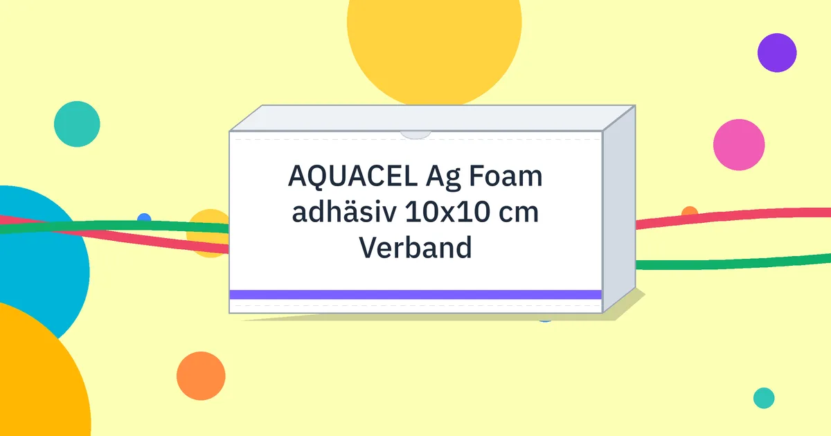 Symbolbild: Packung mit der Aufschrift AQUACEL Ag Foam adhäsiv 10x10 cm Verband (PZN 02931180) – Verfügbarkeit und Bezug in Apotheken in Frankfurt am Main