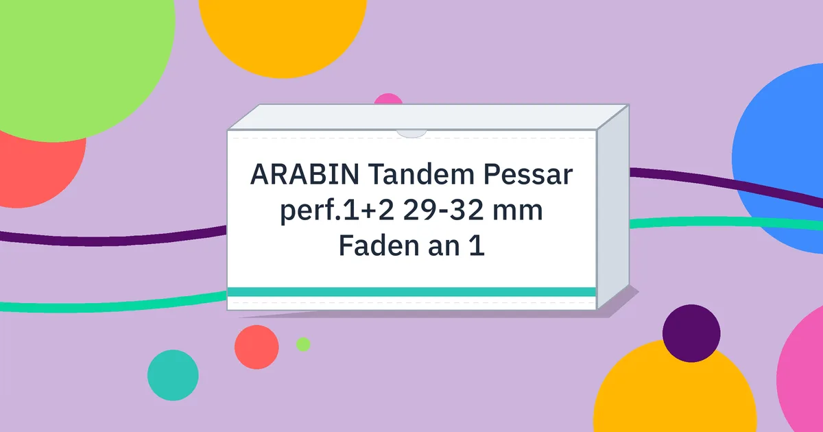 Symbolbild: Packung mit der Aufschrift ARABIN Tandem Pessar perf.1+2 29-32 mm Faden an 1 (PZN 16933567) – Verfügbarkeit und Bezug in Apotheken in Frankfurt am Main