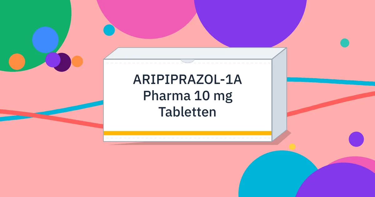 Symbolbild: Packung mit der Aufschrift ARIPIPRAZOL-1A Pharma 10 mg Tabletten (PZN 10842125) – Verfügbarkeit und Bezug in Apotheken in Frankfurt am Main