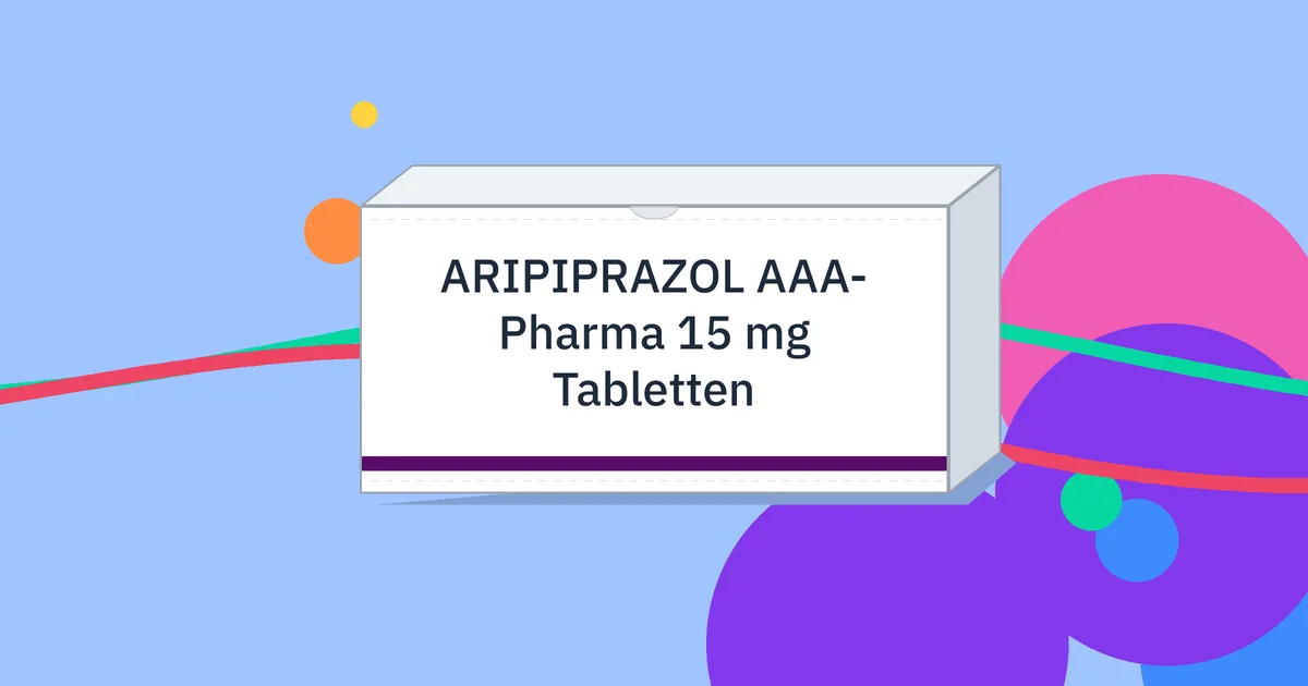 Symbolbild: Packung mit der Aufschrift ARIPIPRAZOL AAA-Pharma 15 mg Tabletten (PZN 18300197) – Verfügbarkeit und Bezug in Apotheken in Frankfurt am Main