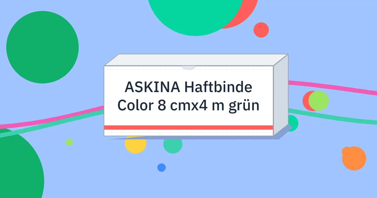 Symbolbild: Packung mit der Aufschrift ASKINA Haftbinde Color 8 cmx4 m grün (PZN 08752917) – Verfügbarkeit und Bezug in Apotheken in Frankfurt am Main