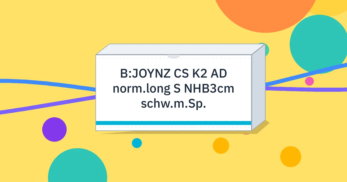 Symbolbild: Packung mit der Aufschrift B:JOYNZ CS K2 AD norm.long S NHB3cm schw.m.Sp. (PZN 20530094) – Verfügbarkeit und Bezug in Apotheken in Frankfurt am Main