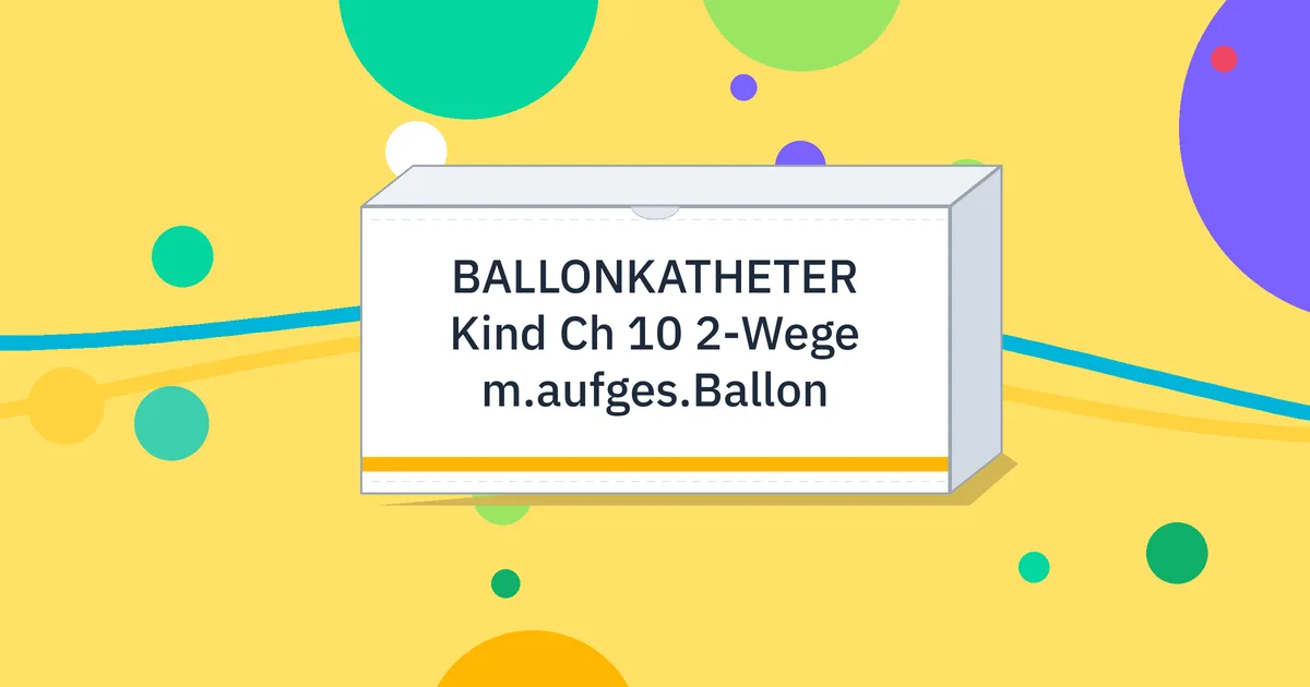 Symbolbild: Packung mit der Aufschrift BALLONKATHETER Kind Ch 10 2-Wege m.aufges.Ballon (PZN 03682997) – Verfügbarkeit und Bezug in Apotheken in Frankfurt am Main