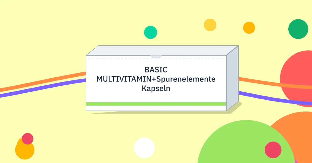 Symbolbild: Packung mit der Aufschrift BASIC MULTIVITAMIN+Spurenelemente Kapseln (PZN 19385824) – Verfügbarkeit und Bezug in Apotheken in Frankfurt am Main
