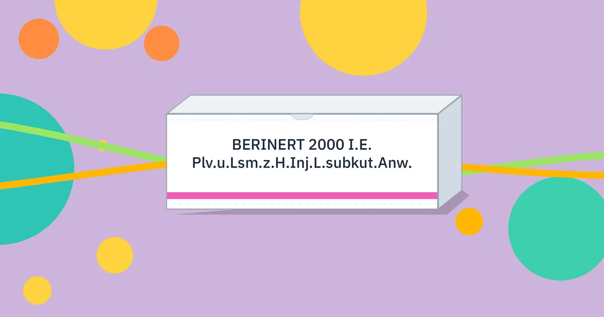 Symbolbild: Packung mit der Aufschrift BERINERT 2000 I.E. Plv.u.Lsm.z.H.Inj.L.subkut.Anw. (PZN 13506600) – Verfügbarkeit und Bezug in Apotheken in Frankfurt am Main