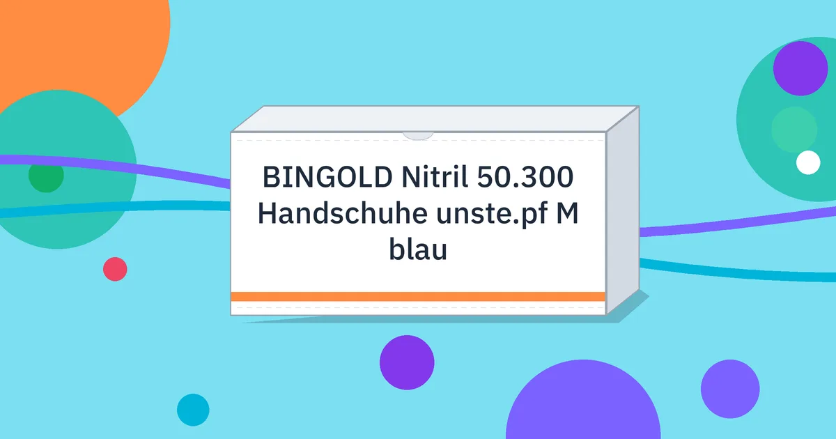 Symbolbild: Packung mit der Aufschrift BINGOLD Nitril 50.300 Handschuhe unste.pf M blau (PZN 19472291) – Verfügbarkeit und Bezug in Apotheken in Frankfurt am Main
