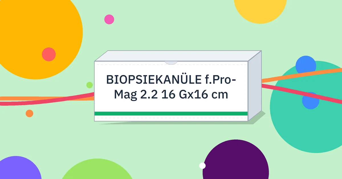 Symbolbild: Packung mit der Aufschrift BIOPSIEKANÜLE f.Pro-Mag 2.2 16 Gx16 cm (PZN 04507575) – Verfügbarkeit und Bezug in Apotheken in Frankfurt am Main