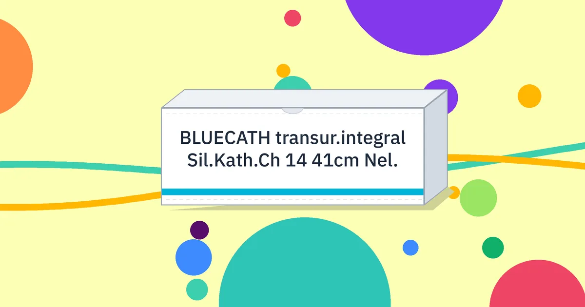 Symbolbild: Packung mit der Aufschrift BLUECATH transur.integral Sil.Kath.Ch 14 41cm Nel. (PZN 18064526) – Verfügbarkeit und Bezug in Apotheken in Frankfurt am Main