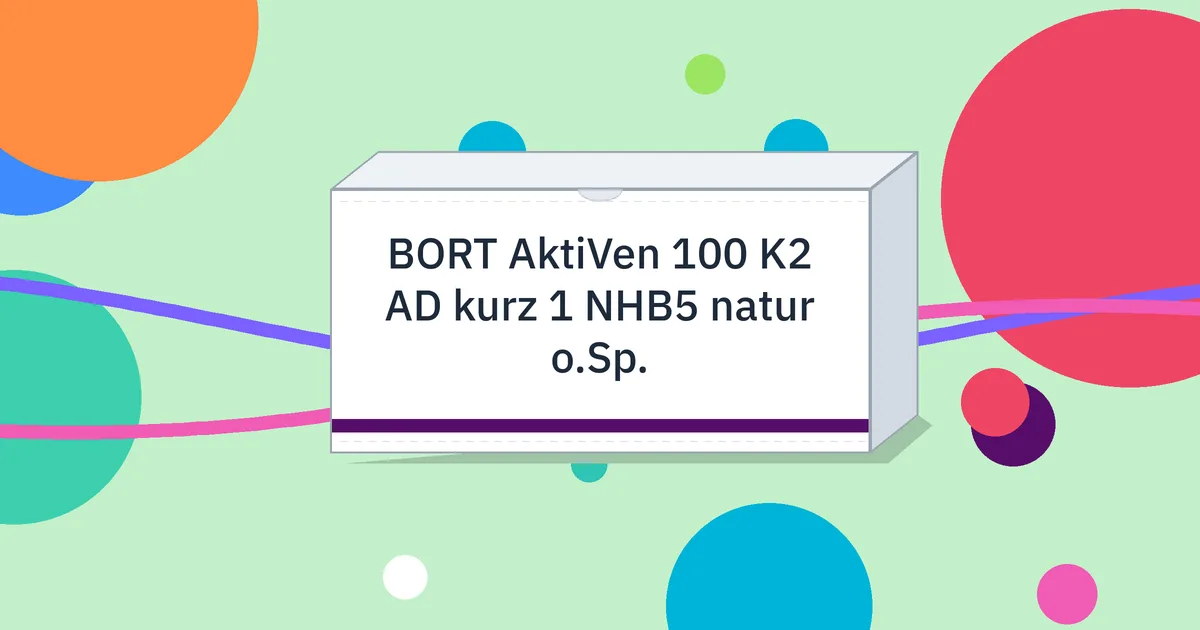 Symbolbild: Packung mit der Aufschrift BORT AktiVen 100 K2 AD kurz 1 NHB5 natur o.Sp. (PZN 17493863) – Verfügbarkeit und Bezug in Apotheken in Frankfurt am Main