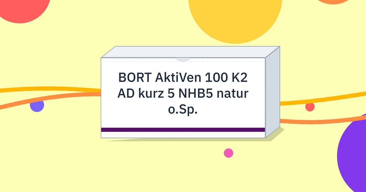 Symbolbild: Packung mit der Aufschrift BORT AktiVen 100 K2 AD kurz 5 NHB5 natur o.Sp. (PZN 17493917) – Verfügbarkeit und Bezug in Apotheken in Frankfurt am Main