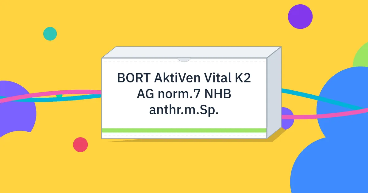 Symbolbild: Packung mit der Aufschrift BORT AktiVen Vital K2 AG norm.7 NHB anthr.m.Sp. (PZN 13734531) – Verfügbarkeit und Bezug in Apotheken in Frankfurt am Main