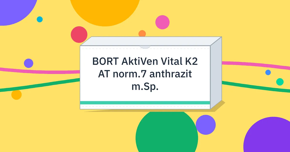 Symbolbild: Packung mit der Aufschrift BORT AktiVen Vital K2 AT norm.7 anthrazit m.Sp. (PZN 13743263) – Verfügbarkeit und Bezug in Apotheken in Frankfurt am Main