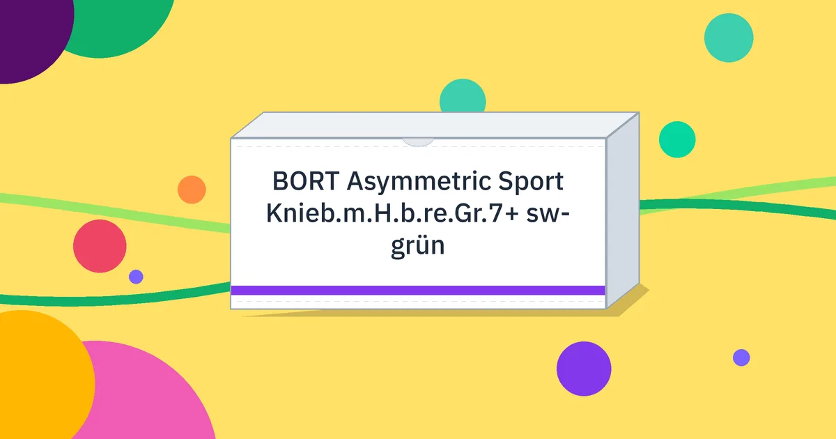 Symbolbild: Packung mit der Aufschrift BORT Asymmetric Sport Knieb.m.H.b.re.Gr.7+ sw-grün (PZN 19634492) – Verfügbarkeit und Bezug in Apotheken in Frankfurt am Main