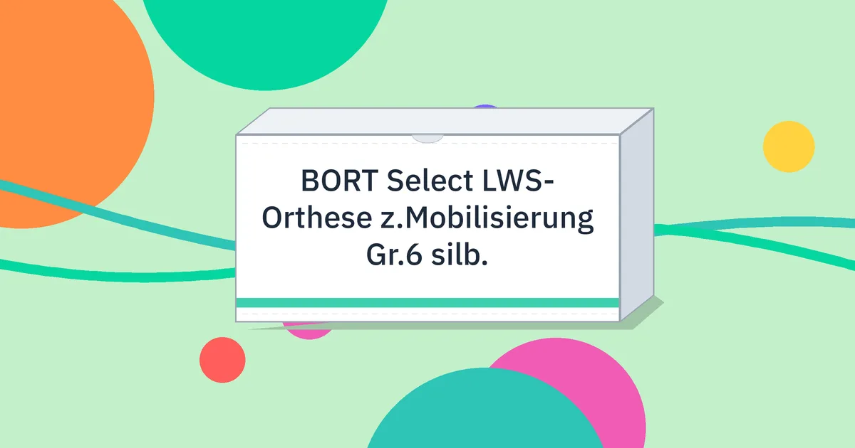 Symbolbild: Packung mit der Aufschrift BORT Select LWS-Orthese z.Mobilisierung Gr.6 silb. (PZN 13922706) – Verfügbarkeit und Bezug in Apotheken in Frankfurt am Main