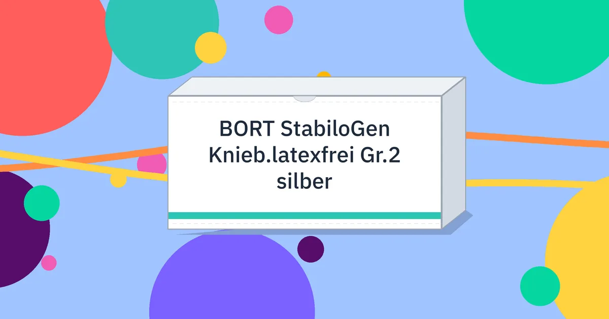 Symbolbild: Packung mit der Aufschrift BORT StabiloGen Knieb.latexfrei Gr.2 silber (PZN 16846271) – Verfügbarkeit und Bezug in Apotheken in Frankfurt am Main